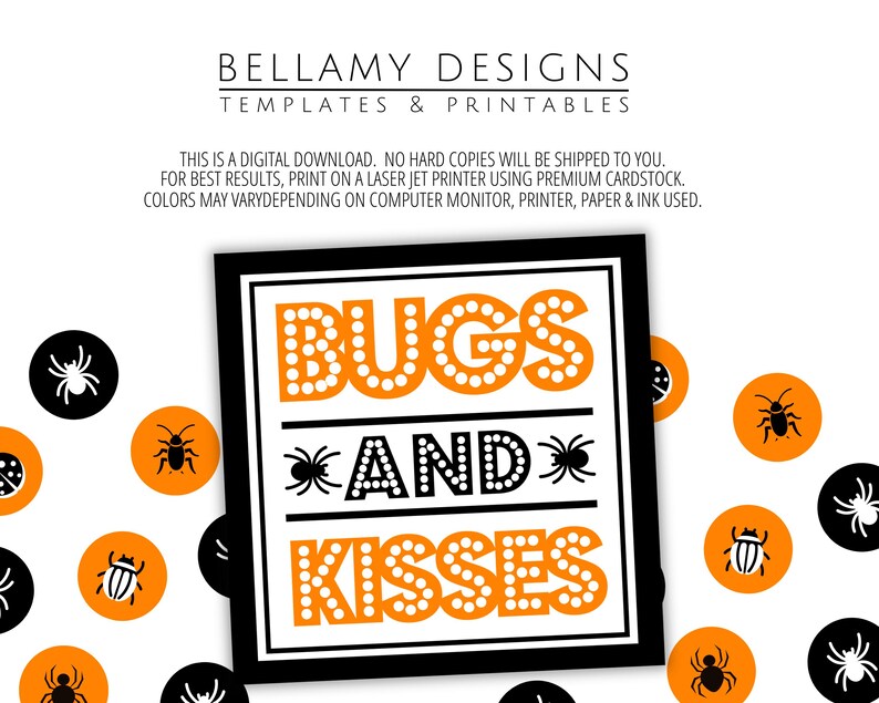 Bugs & Kisses Gift Tags, Chocolate Candy Decorations, Goodie Bag Tag ...