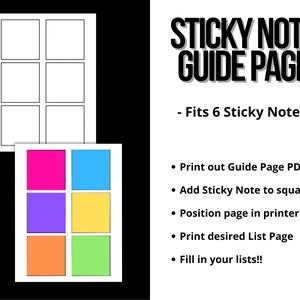 Printable Sticky Note Template & List Pages, Sticky Note Guide Page ...