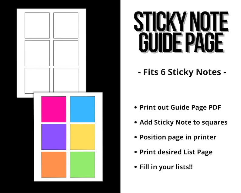 Printable Sticky Note Template & List Pages Sticky Note Guide - Etsy