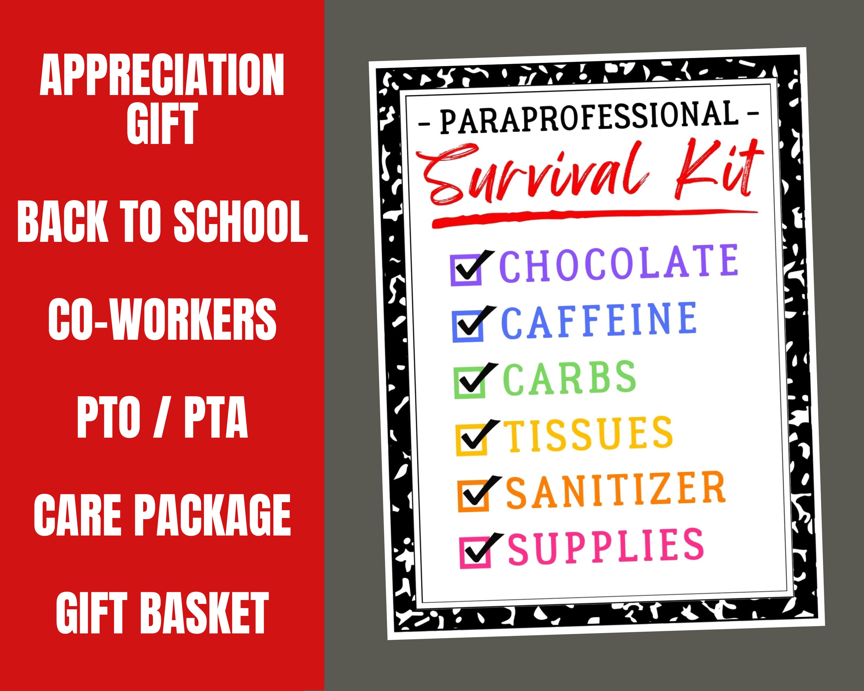 Paraprofessional Survival Kit Gift Tags, Para Educator Appreciation ...
