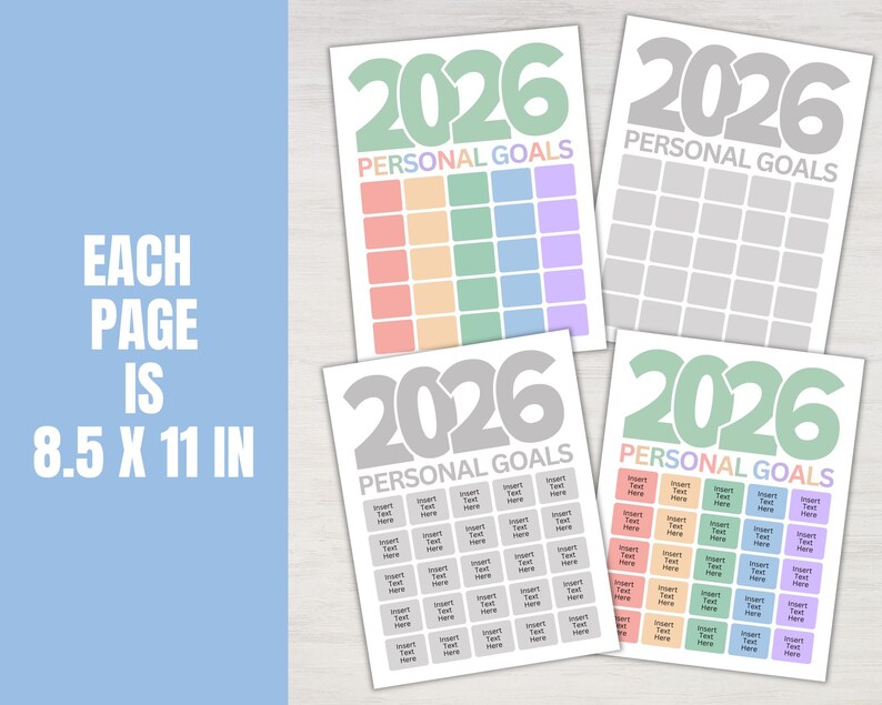 2026 Personal Goals Bingo Game, Printable Goal Sheet, New Year ...