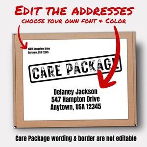 Editable Care Package Label, Mailing Label Printable Camp Care Package ...