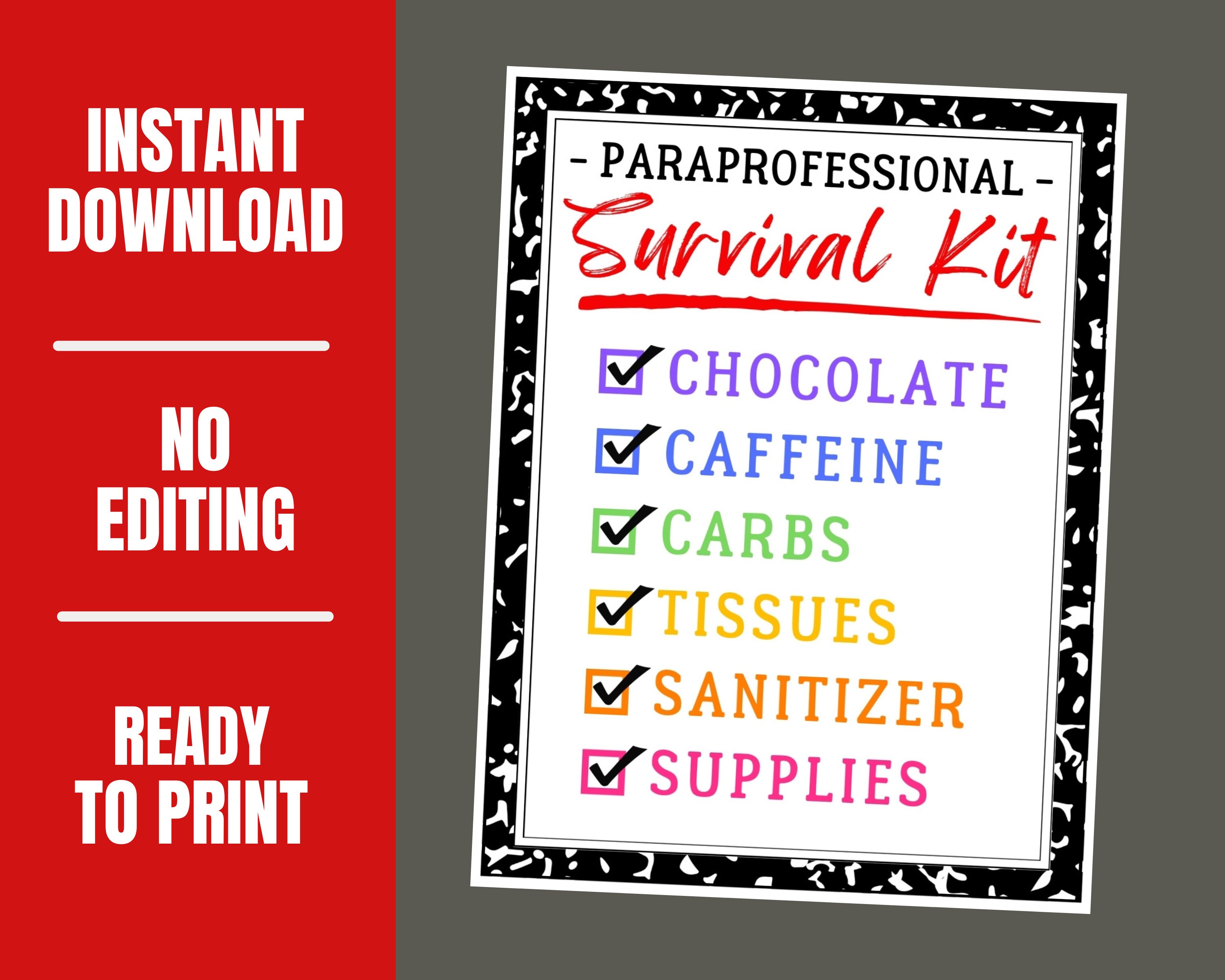 Paraprofessional Survival Kit Gift Tags, Para Educator Appreciation ...