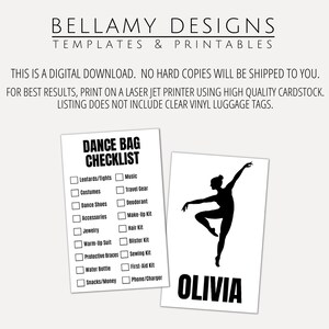 Editable Dance Bag Tag Insert, Custom Dance Equipment Gear Checklist ...