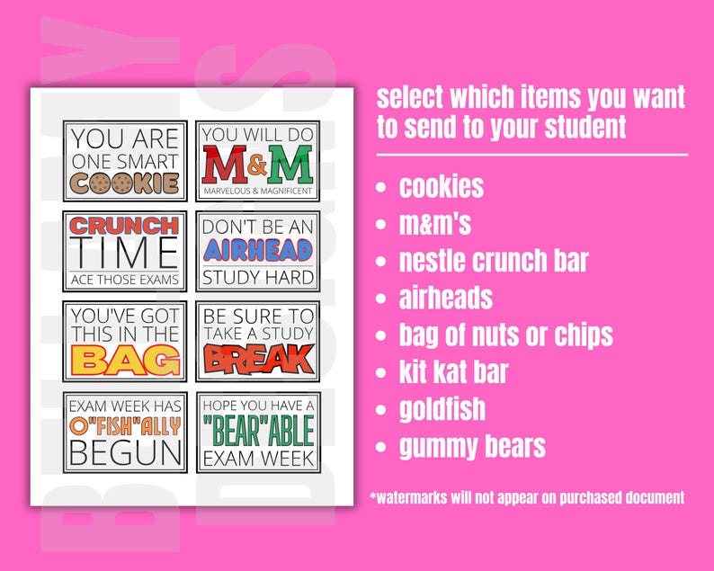Exams Care Package Tags, Printable Gift Tags for Students, Final Exams ...