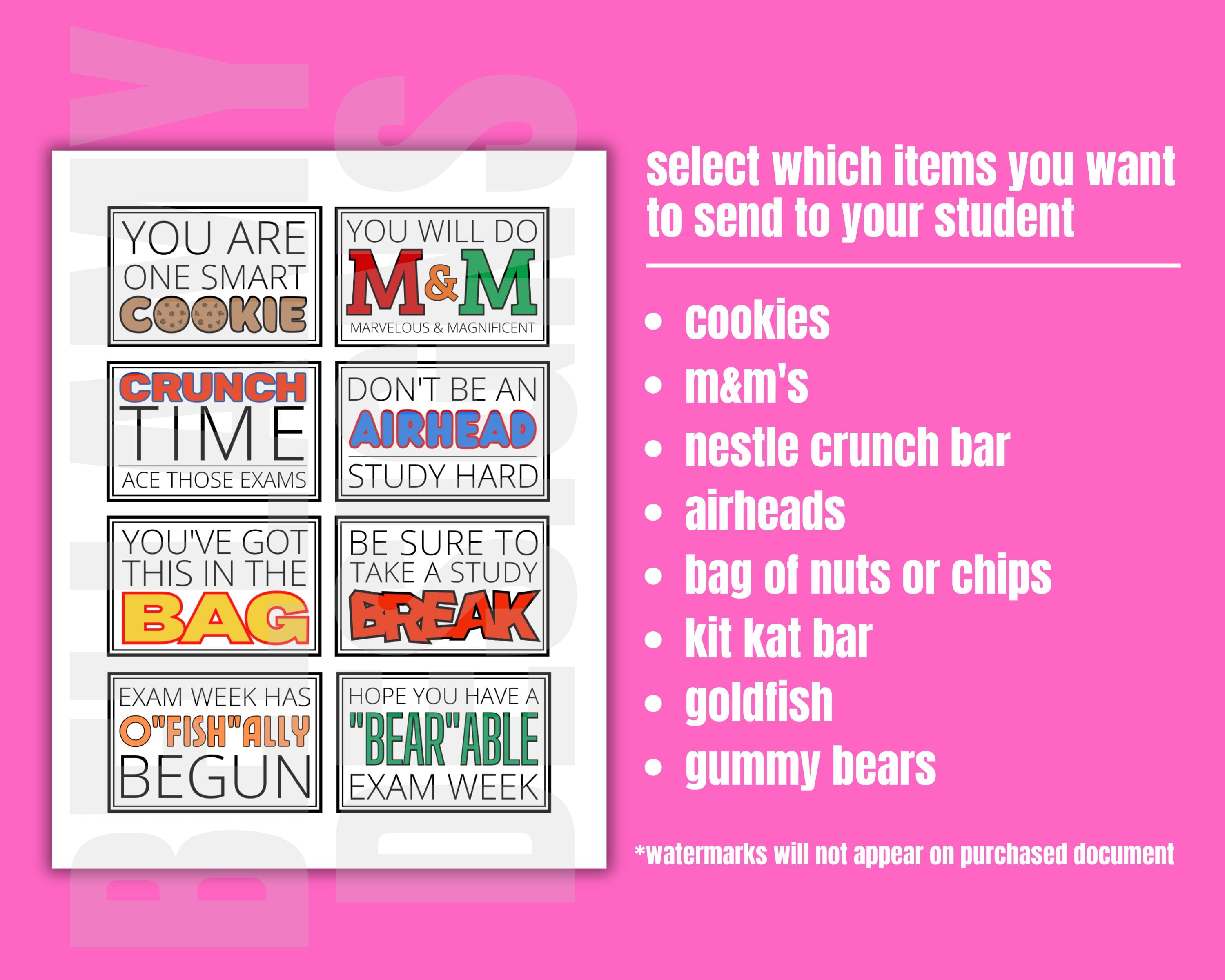 Exams Care Package Tags, Printable Gift Tags for Students, Final Exams ...