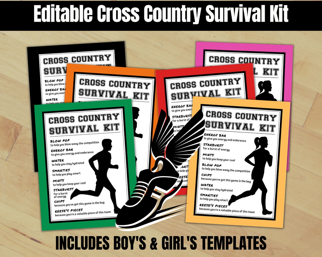 Editable Cross Country Survival Kit Tags, Boys & Girls Cross Country ...