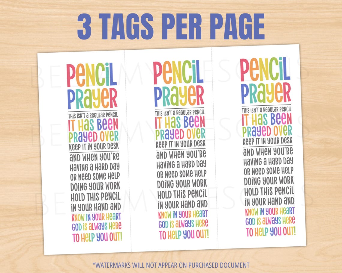 Christian Pencil Prayer Card Printable for Students, Back to School or ...