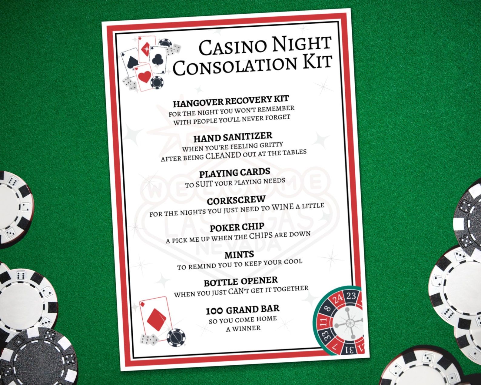 Casino Night Consolation Kit Gift Tags, Casino Party Favor, Girls Night ...