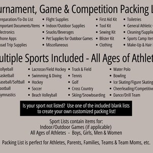 Sports Packing List, Tournament Game Competition Checklist for Athletes ...