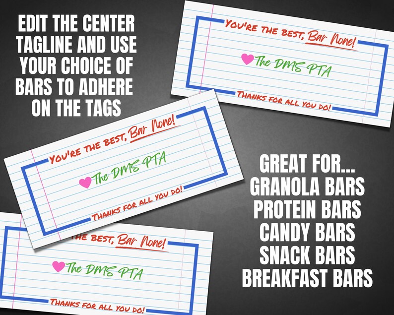 Snack Bar Gift Tags, You're the Best Bar None, Thank You Appreciation ...
