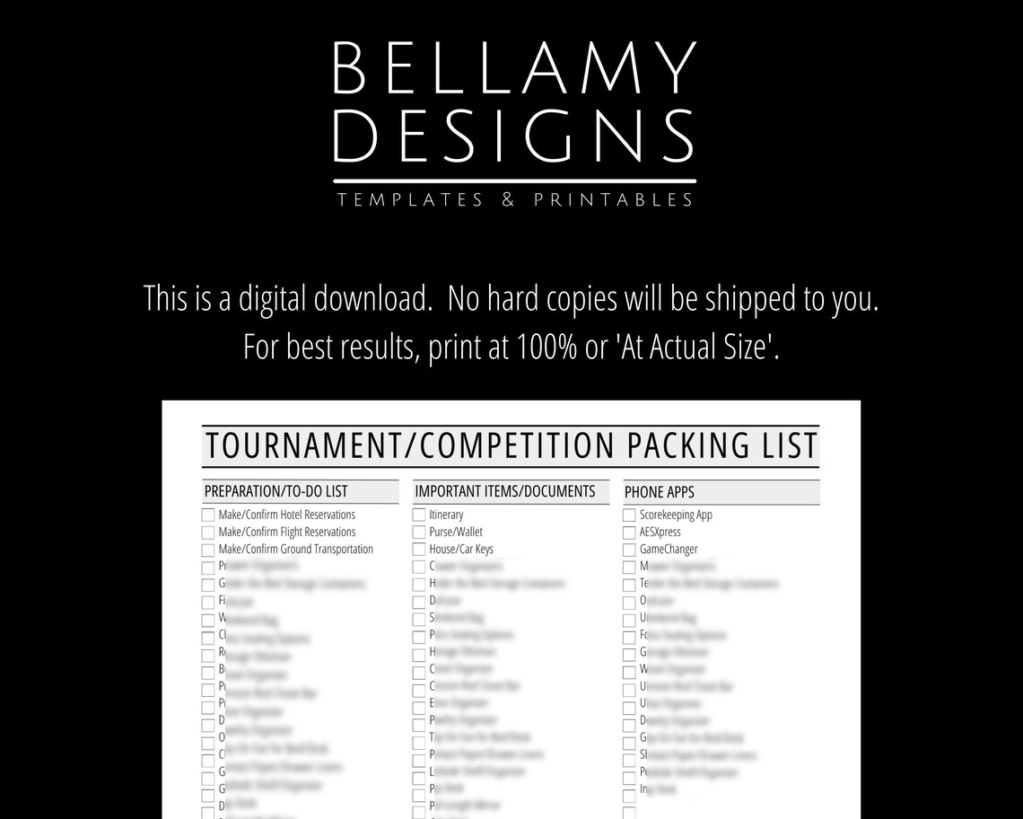 Sports Packing List, Tournament Game Competition Checklist for Athletes ...