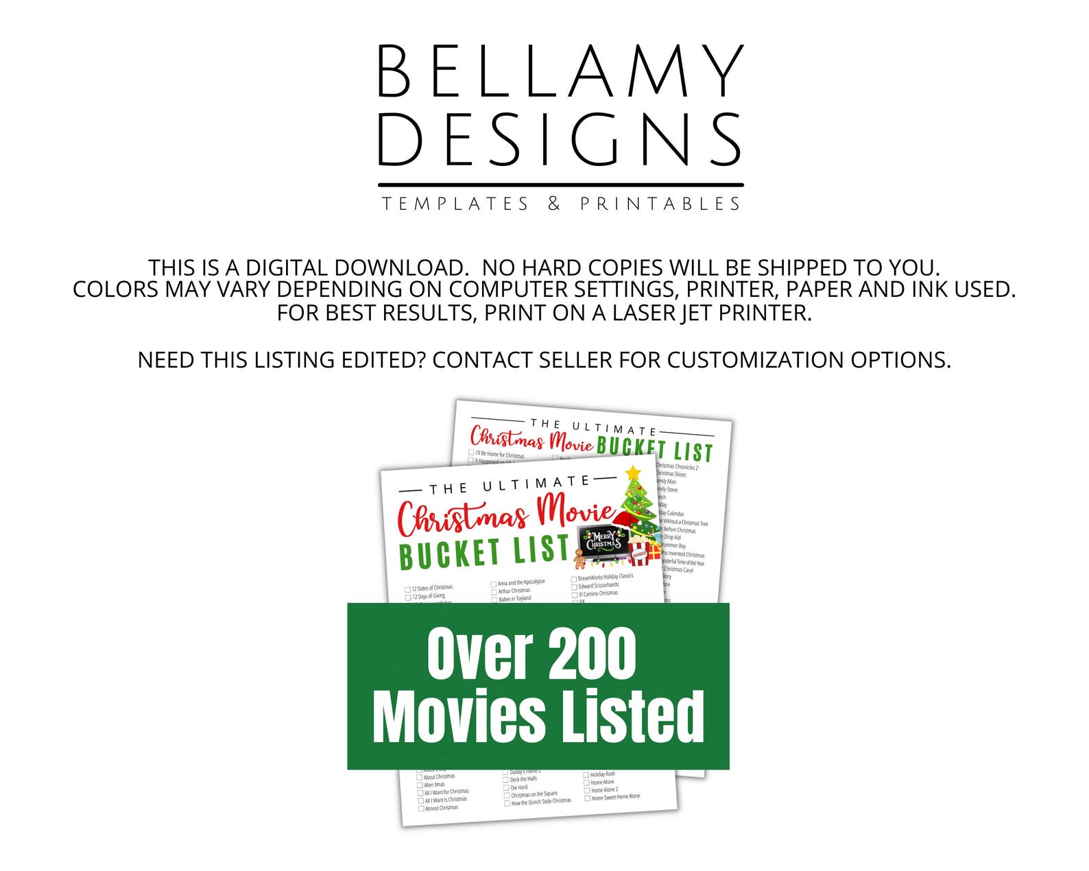 Christmas Movie Bucket List, Family Movie Night Printable, Xmas Movie ...