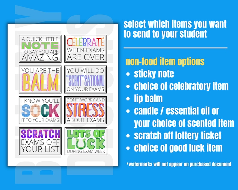 Exams Care Package Tags, Printable Gift Tags for Students, Final Exams ...