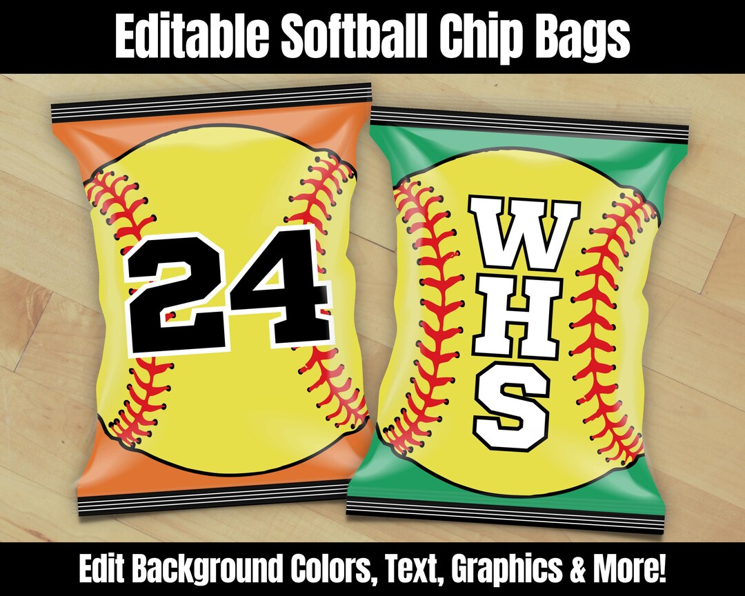 Softball Chip Bag, Editable Chip Bag Printable, Goodie Bag Party Favors ...