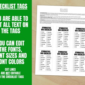 Editable Gymnastics Bag Tag Insert, Custom Gymnastics Equipment Gear ...