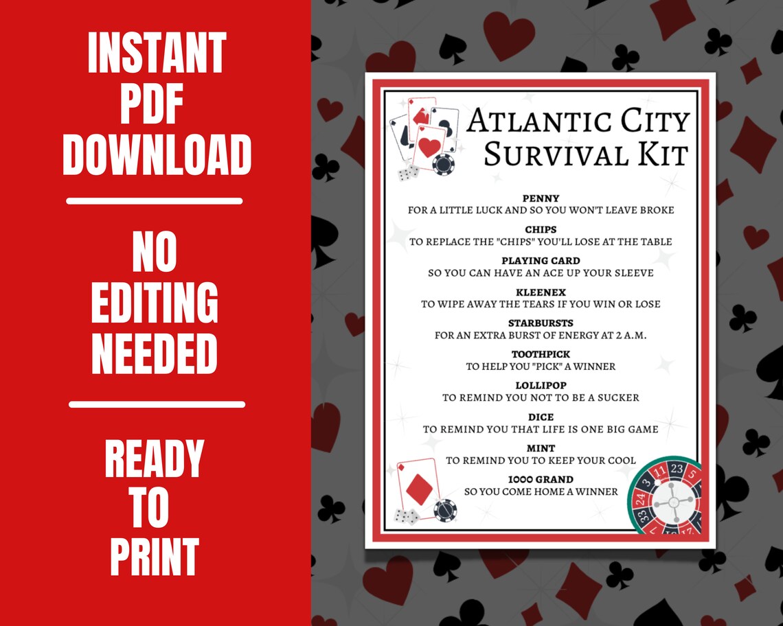 Atlantic City Survival Kit Gift Tag Casino Party Favor Girls - Etsy