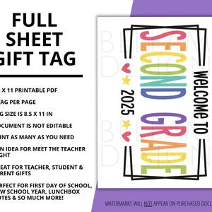 Welcome to Second Grade Gift Tag, Back to School Treat First Day of ...