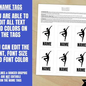 Editable Dance Bag Tag Insert, Custom Dance Equipment Gear Checklist ...