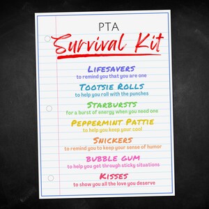 PTA Parent Teacher Association Survival Kit Gift Tags, PTA Appreciation ...