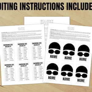 Editable Swimming Bag Tag Insert, Custom Swimming Equipment Gear ...