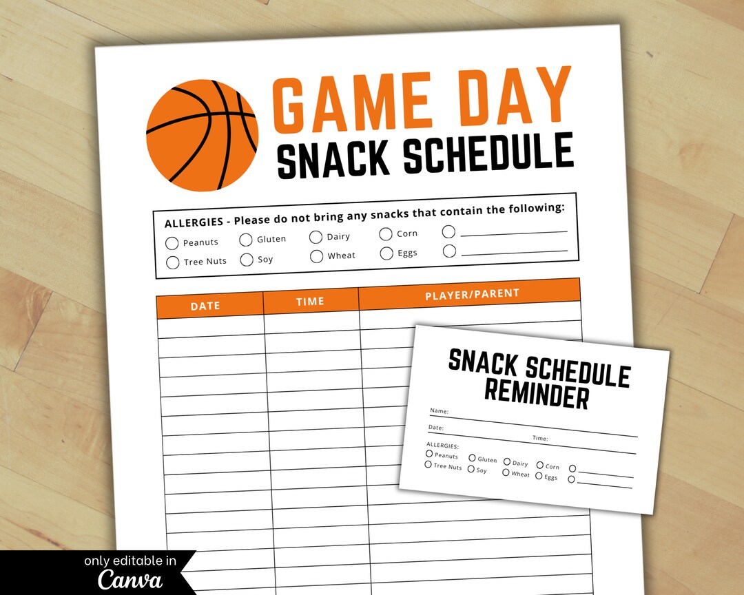 EDITABLE Basketball Snack Schedule Sign up Sheet, Basketball Team Bball ...