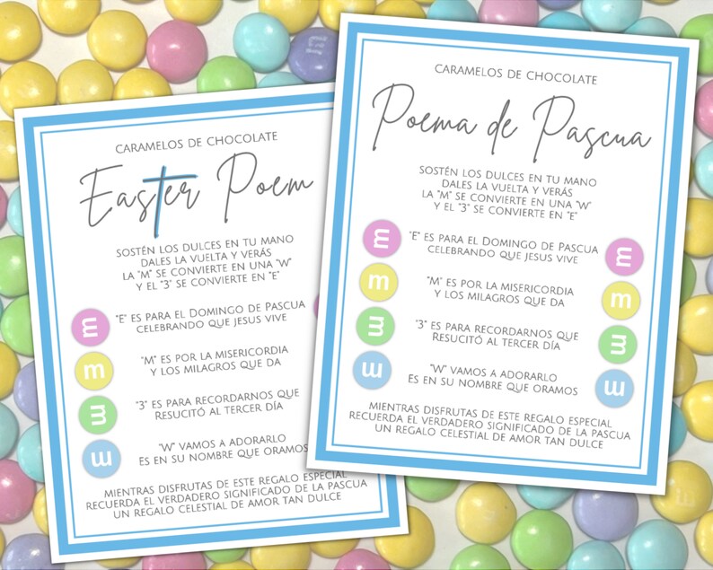 Easter Poem Spanish Version Candy Gift Tag Printable Easter - Etsy