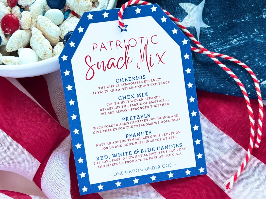 Patriotic Snack Mix Tags, Party Favor Cards for Army Navy Air Force or ...