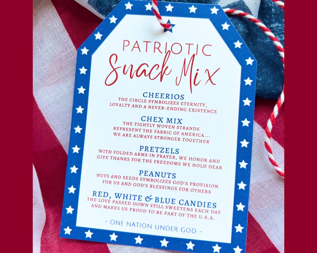 Patriotic Snack Mix Gift Tags, Independence Day or Veterans Day Party ...