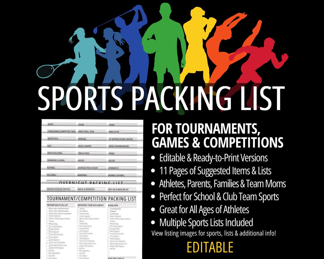 Sports Packing List, Tournament Game Competition Checklist for Athletes ...
