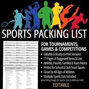 Sports Packing List, Tournament Game Competition Checklist for Athletes ...