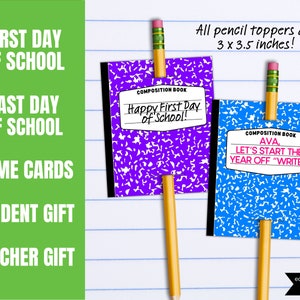 EDITABLE Pencil Toppers, Composition Notebook Printable for Students ...