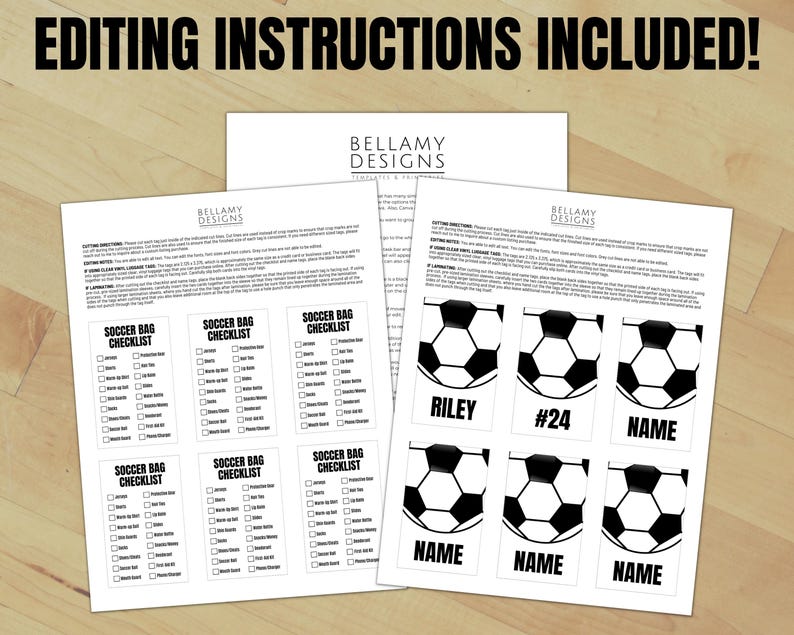 Editable Soccer Bag Tag Insert, Custom Soccer Equipment Gear Checklist ...