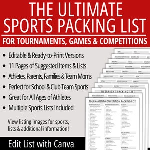 Sports Packing List for Athletes Parents Team Moms, Tournament Game ...
