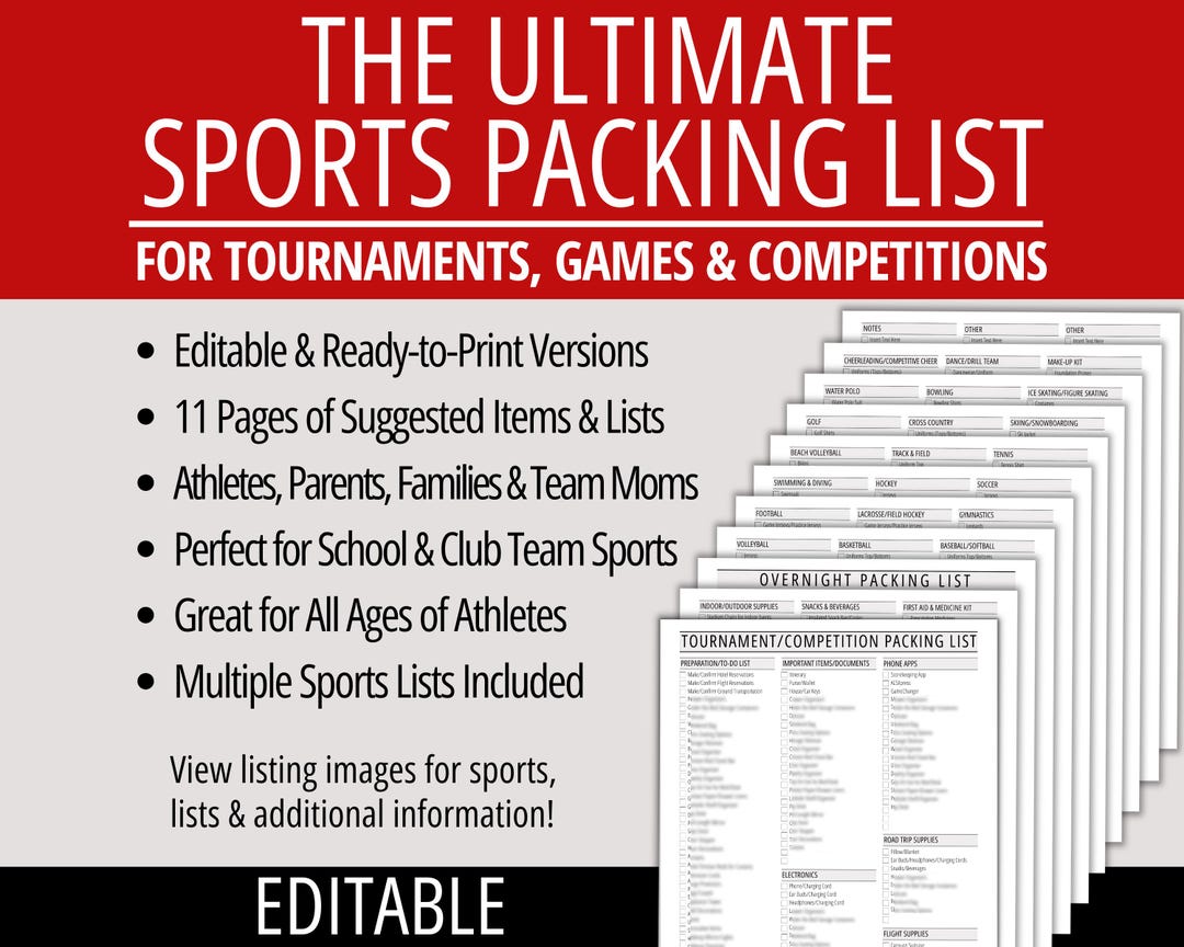 Sports Packing List for Athletes Parents Team Moms, Tournament Game ...