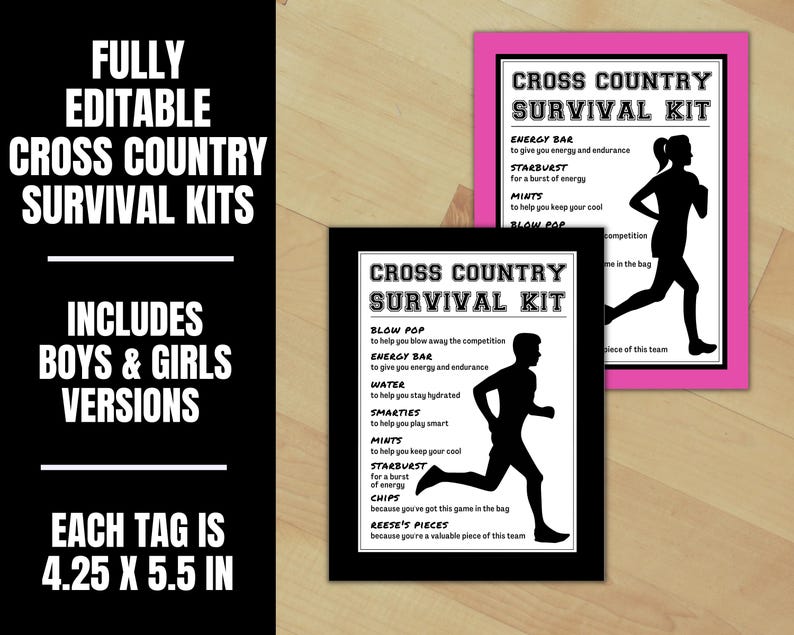 Editable Cross Country Survival Kit Tags, Boys & Girls Cross Country ...