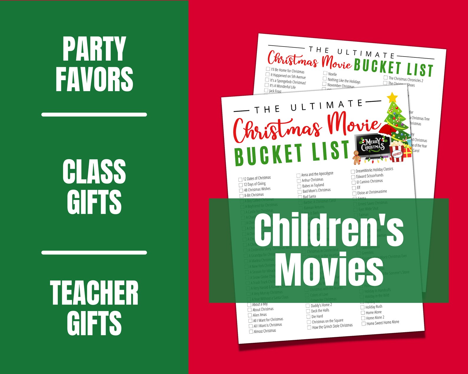 Christmas Movie Bucket List, Family Movie Night Printable, Xmas Movie ...