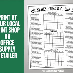 PRINTABLE Winter Bucket List Poster, 2024 Calendar for Winter to Do ...