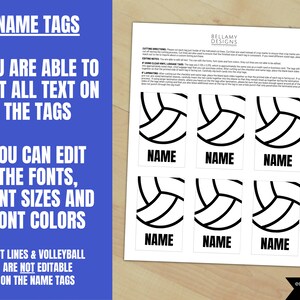 Editable Volleyball Bag Tag Insert, Custom Volleyball Equipment Gear ...