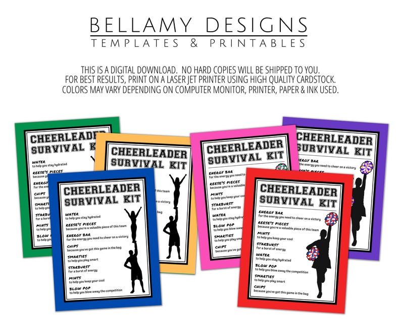 Editable Cheerleader Survival Kit Gift Tags, Boys & Girls Cheerleading ...