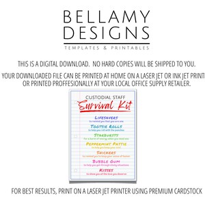 Custodial Staff Survival Kit Gift Tags, School Custodian Staff ...