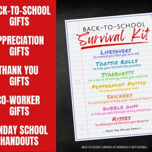 EDITABLE Back to School Survival Kit Treat Bag Tag, Teacher & Staff ...