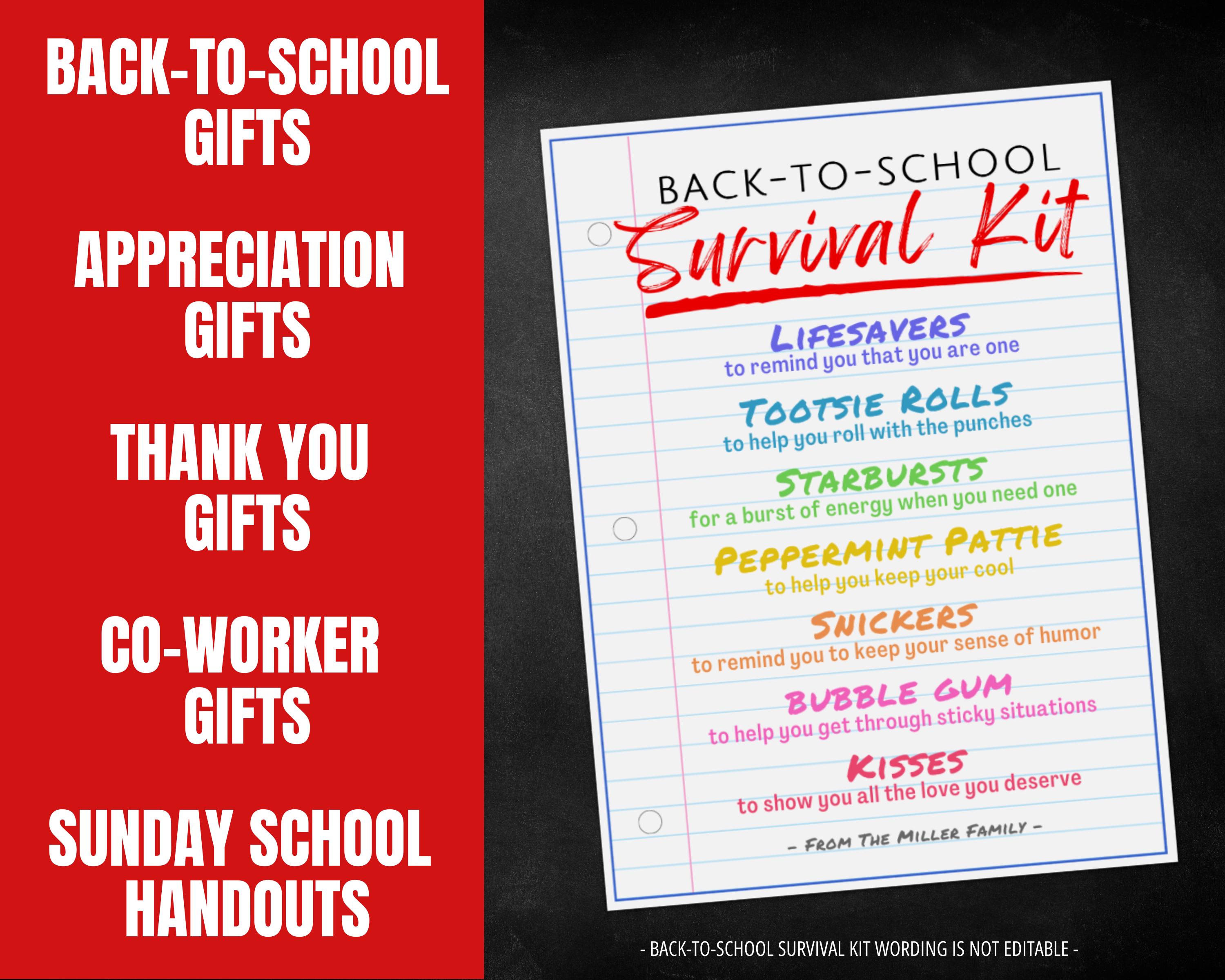 EDITABLE Back to School Survival Kit Treat Bag Tag, Teacher & Staff ...