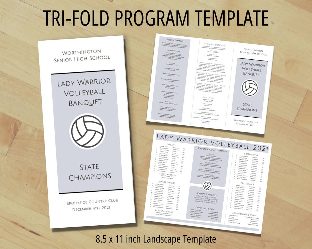 Tri-fold Program Template, Editable Landscape Orientation Folded ...
