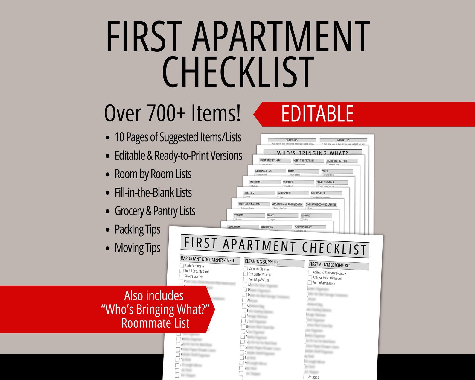 First Apartment Checklist Printable, Apartment Essentials Packing ...