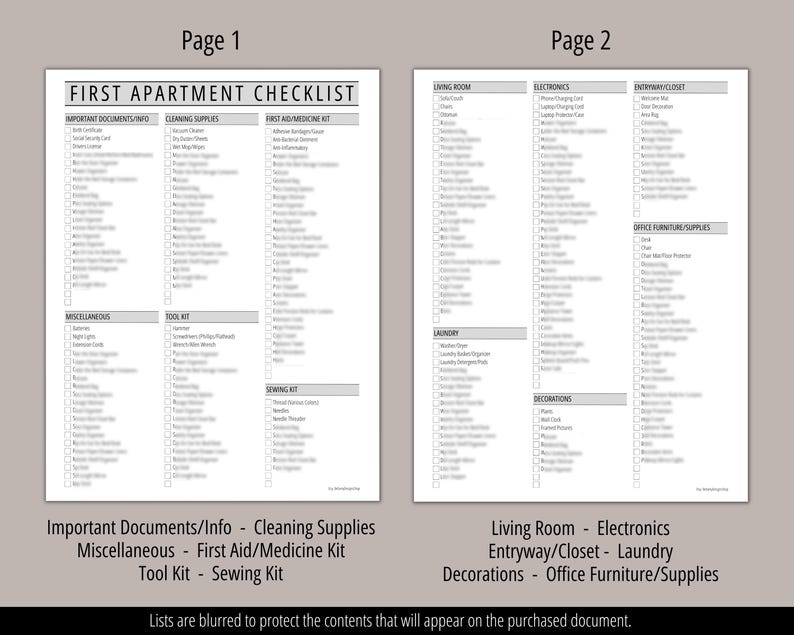 First Apartment Checklist Printable, Apartment Essentials Packing ...