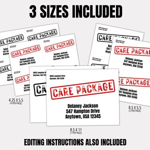 Editable Care Package Label, Mailing Label Printable Camp Care Package ...