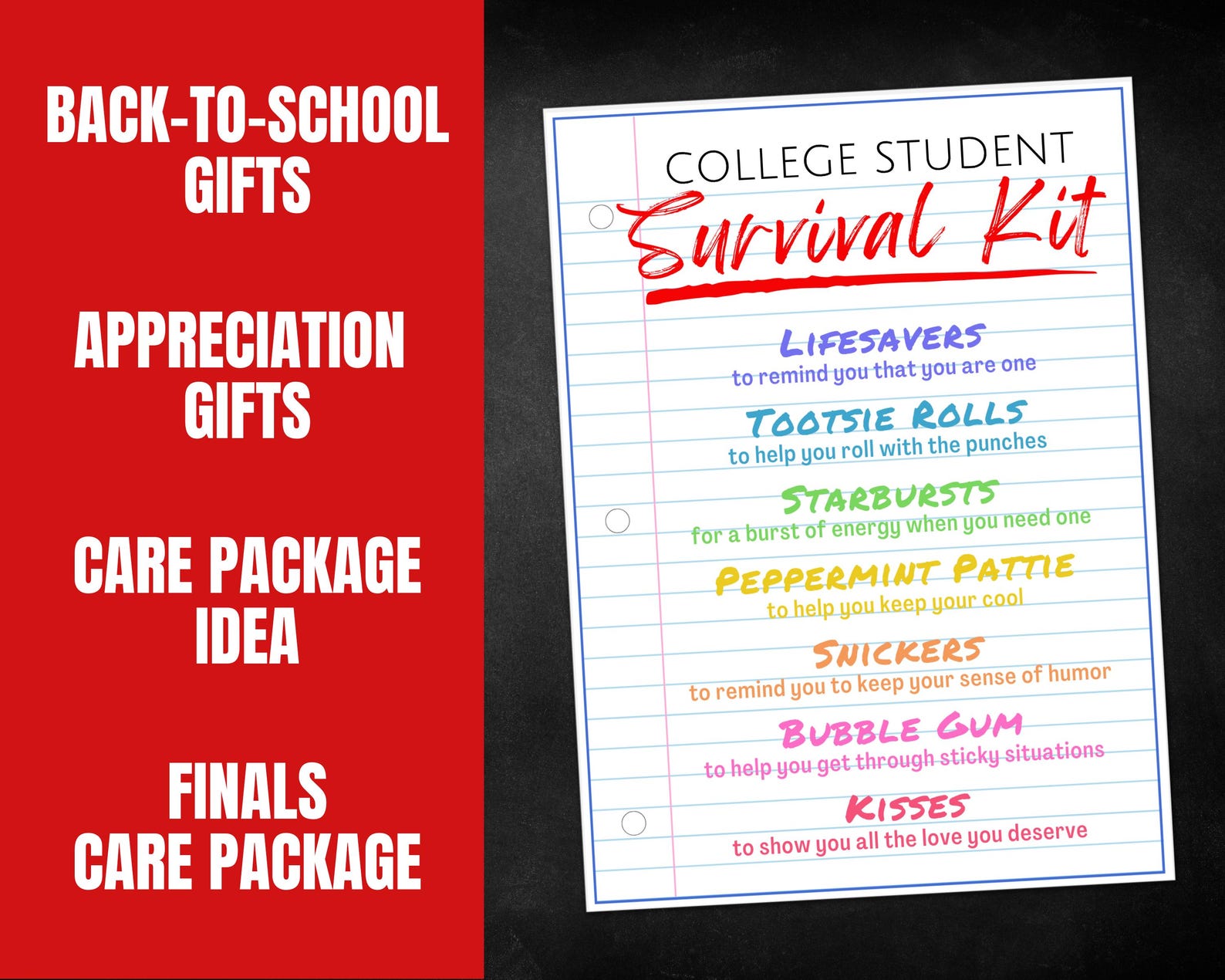 College Student Survival Kit Gift Tags, University Care Package for Son ...