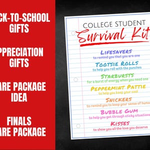 College Student Survival Kit Gift Tags, University Care Package for Son ...
