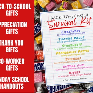 EDITABLE Back to School Survival Kit Gift Tag, Teacher Appreciation ...
